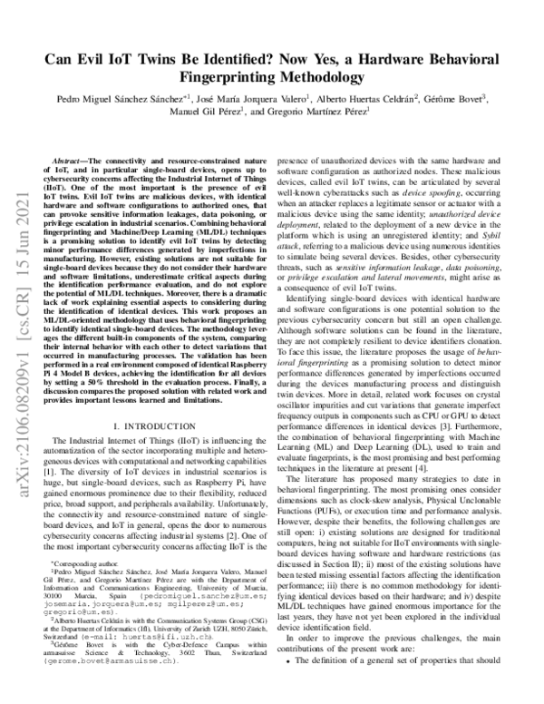 (PDF) Can Evil Iot Twins Be Identified? Now Yes, a Hardware Behavioral ...