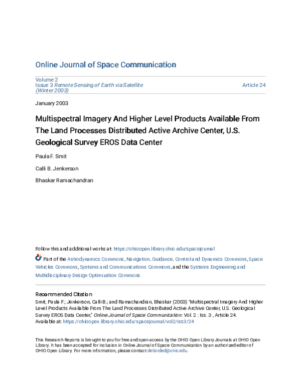 (PDF) Multispectral Imagery And Higher Level Products Available From ...