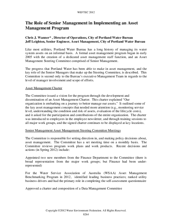 (PDF) The Role of Senior Management in Implementing an Asset Management ...