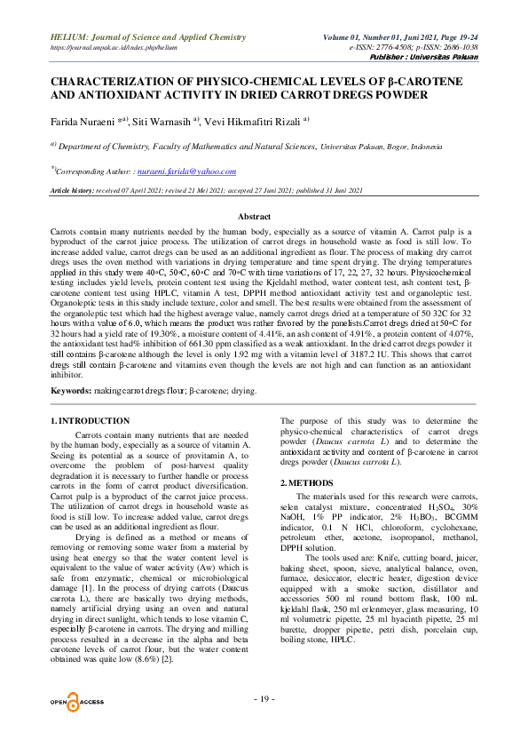 (PDF) Characterization of Physico-Chemical Levels of β-Carotene and ...