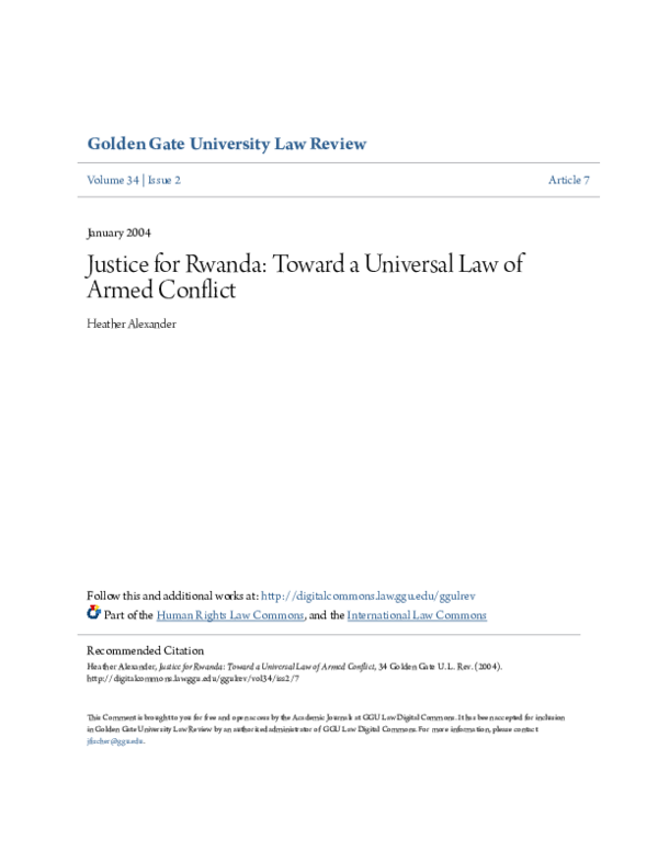 (PDF) Justice for Rwanda Toward a Universal Law of Armed Conflict