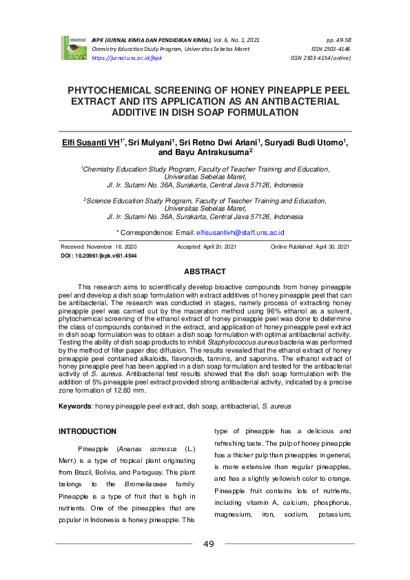 (PDF) Phytochemical Screening of Honey Pineapple Peel Extract and Its ...
