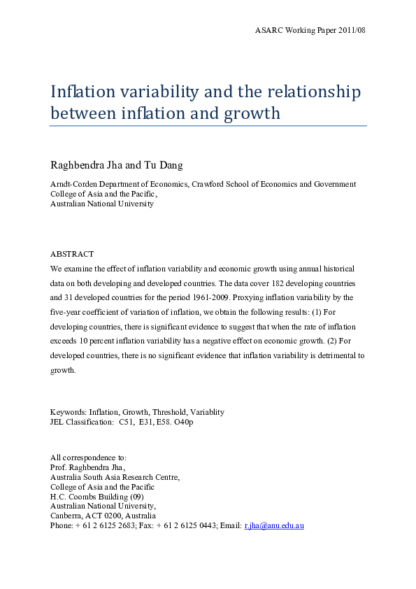 (PDF) Inflation variability and the relationship between inflation and growth
