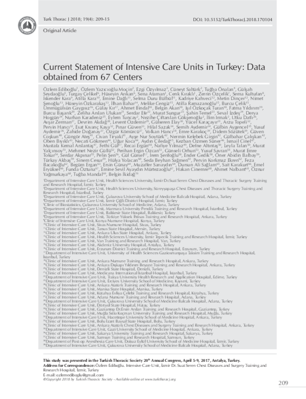 (PDF) Current Statement of Intensive Care Units in Turkey: Data ...