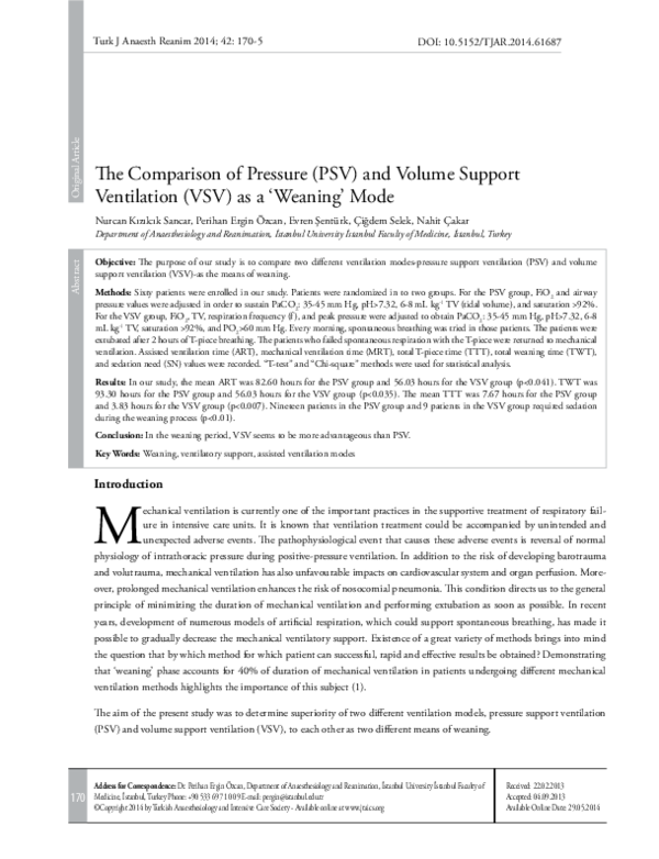 (PDF) The Comparison of Pressure (PSV) and Volume Support Ventilation ...