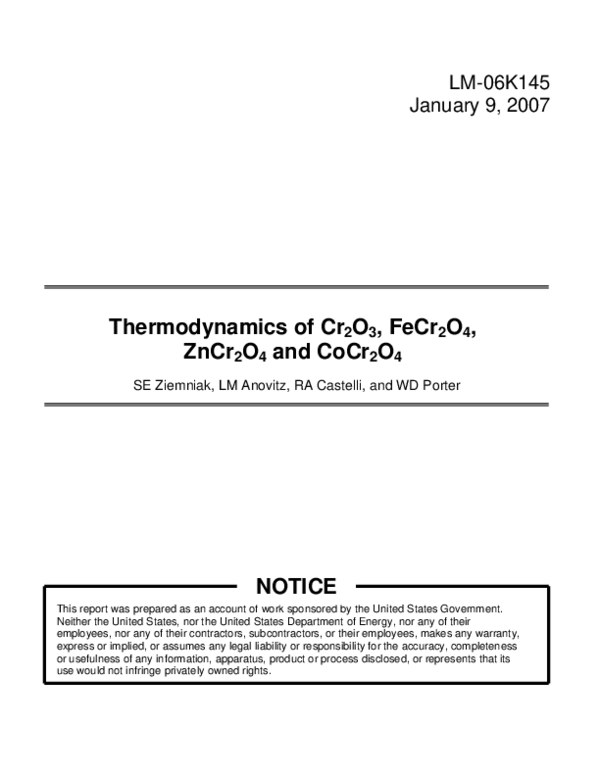 (PDF) Thermodynamics of Cr2O3, FeCr2O4, ZnCr2O4, and CoCr2O4