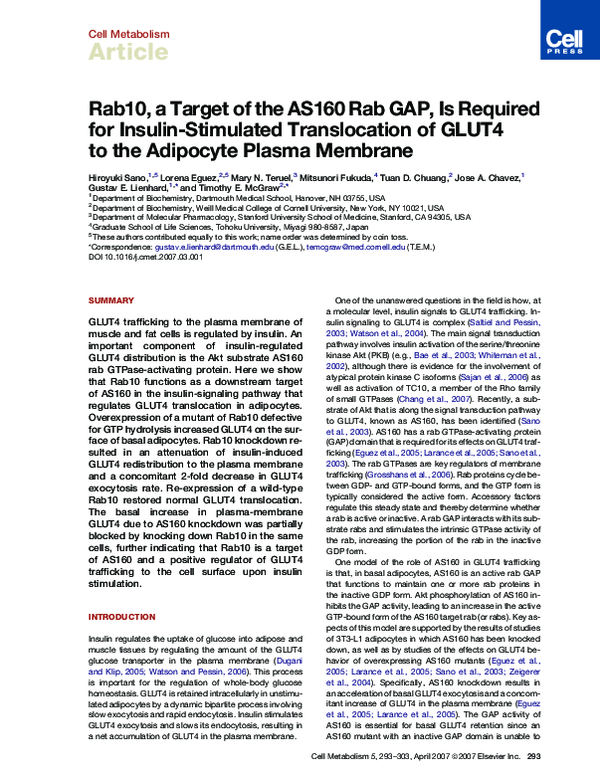 (PDF) Rab10, a Target of the AS160 Rab GAP, Is Required for Insulin ...