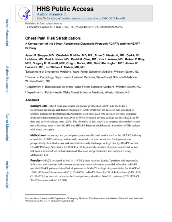 (PDF) Chest Pain Risk Stratification: A Comparison of the 2-Hour ...
