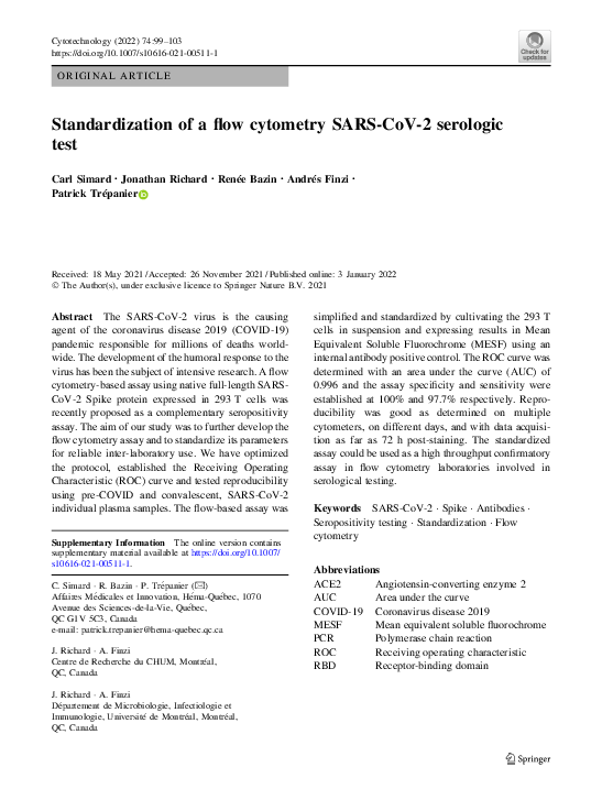 (PDF) Standardization of a flow cytometry SARS-CoV-2 serologic test