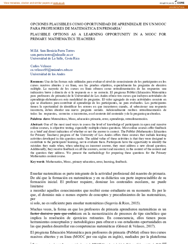 (PDF) Opciones plausibles como oportunidad de aprendizaje en un mooc para profesores de ...