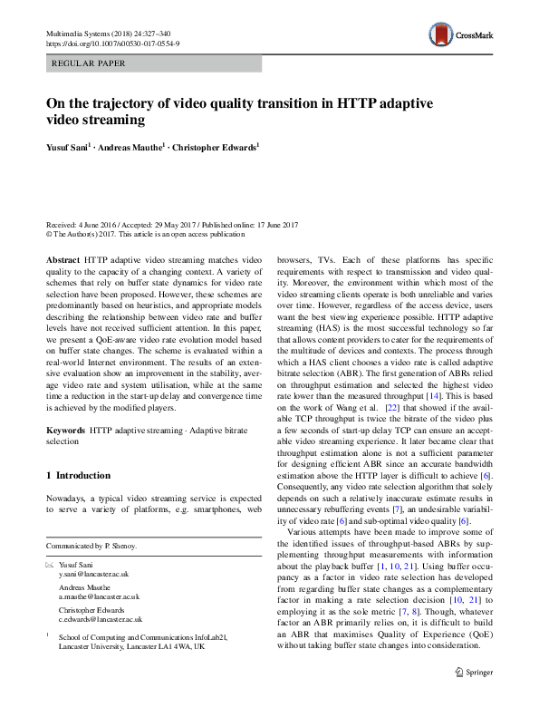 (PDF) On the trajectory of video quality transition in HTTP adaptive video streaming | YUSUF ...