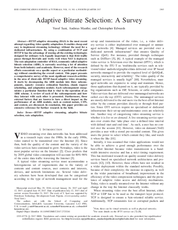 (PDF) Adaptive Bitrate Selection: A Survey | YUSUF SANI - Academia.edu