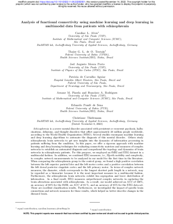 (PDF) Analysis of functional connectivity using machine learning and deep learning in multimodal ...