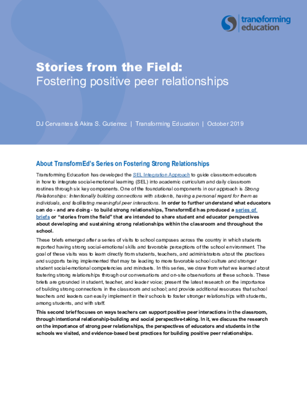 (PDF) Stories from the Field: Fostering Positive Peer Relationships