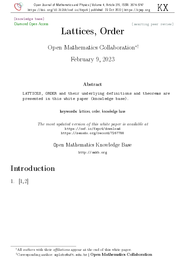 (PDF) Lattices, Order