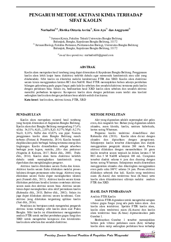(PDF) Pengaruh Metode Aktivasi Kimia Terhadap Sifat Kaolin