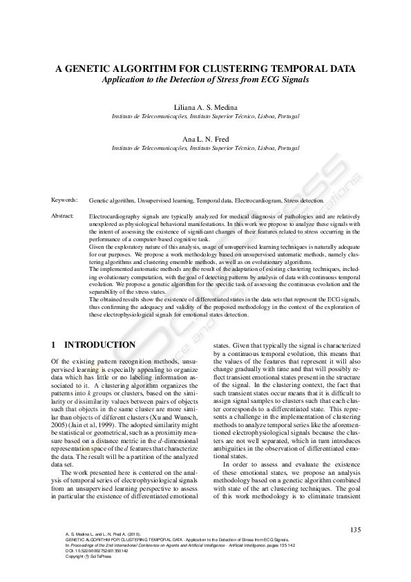 (PDF) GENETIC ALGORITHM FOR CLUSTERING TEMPORAL DATA - Application to the Detection of Stress ...