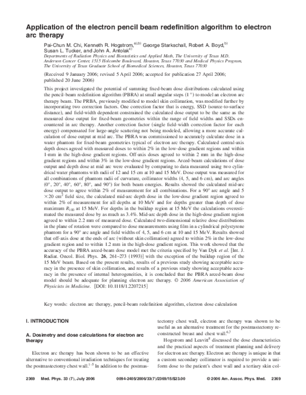 (PDF) Application of the electron pencil beam redefinition algorithm to ...