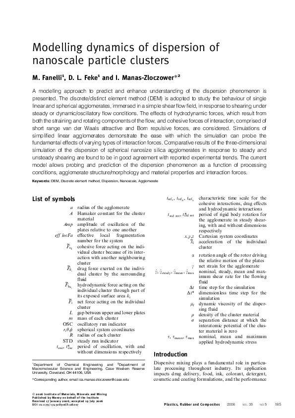 (PDF) Modelling dynamics of dispersion of nanoscale particle clusters