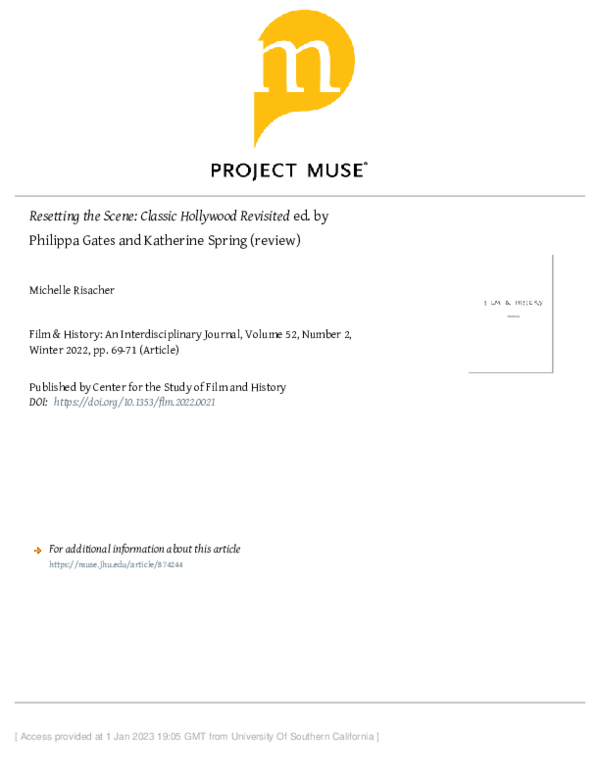 (PDF) Resetting the Scene: Classic Hollywood Revisited ed. by Philippa ...