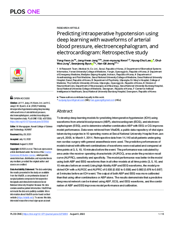 (PDF) Predicting intraoperative hypotension using deep learning with waveforms of arterial blood ...