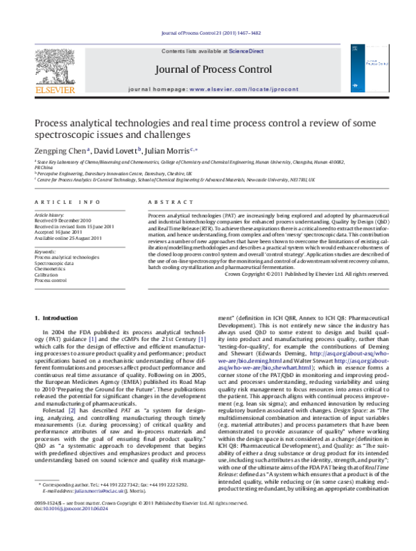 (PDF) Process analytical technologies and real time process control a review of some ...