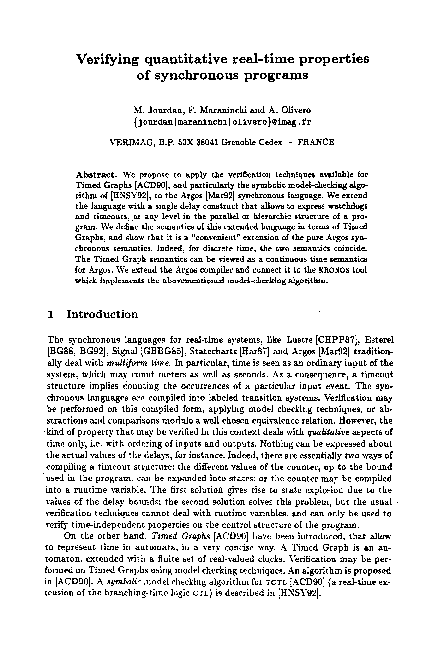 (PDF) Verifying quantitative real-time properties of synchronous programs