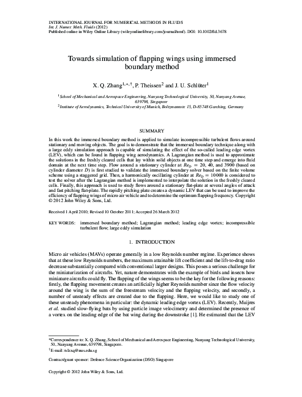 Pdf Towards Simulation Of Flapping Wings Using Immersed Boundary Method