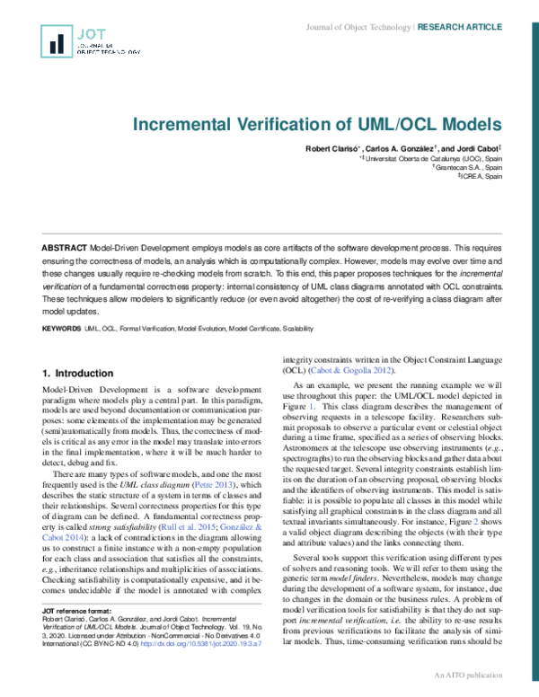 Pdf Incremental Verification Of Uml Ocl Models Carlos González