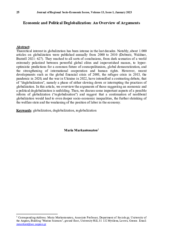 (PDF) Economic and Political Deglobalization: An Overview of Arguments