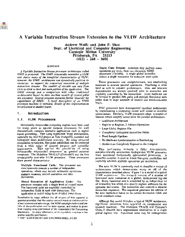 (PDF) A variable instruction stream extension to the VLIW architecture