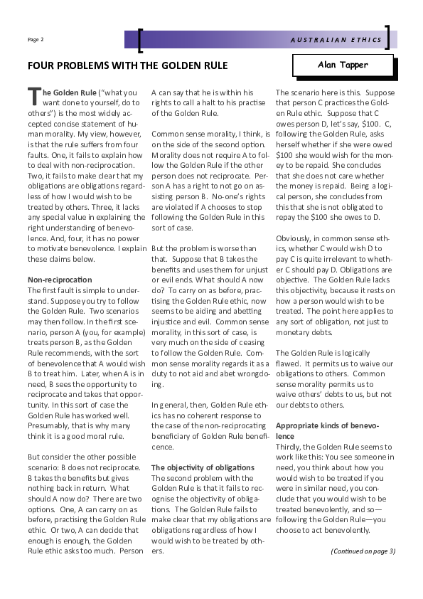 (PDF) Four problems with the Golden Rule