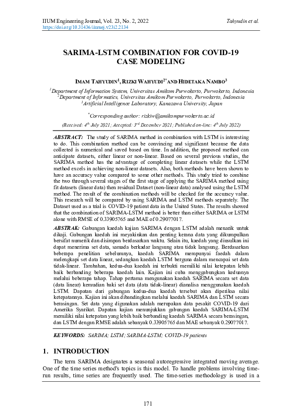 (PDF) SARIMA-LSTM Combination For COVID-19 Case Modeling