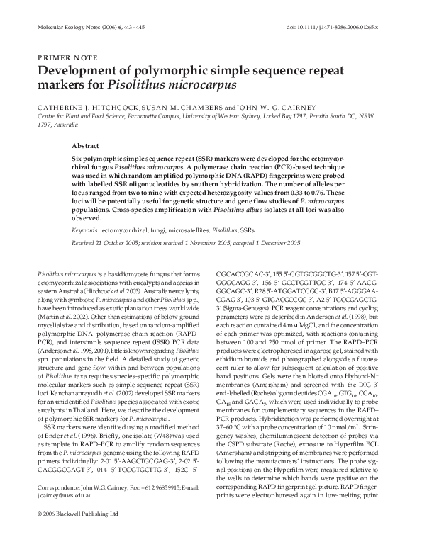 (PDF) Development of polymorphic simple sequence repeat markers for Pisolithus microcarpus ...