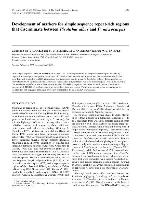 (PDF) Development of markers for simple sequence repeat-rich regions that discriminate between ...
