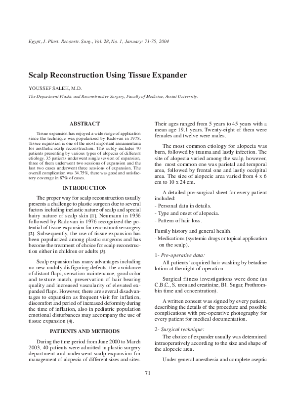 Pdf Scalp Reconstruction Using Tissue Expander