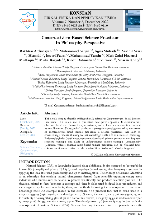 (PDF) Constructivism-Based Science Practicum In Philosophy Perspective