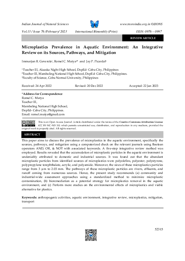 Pdf Microplastics Prevalence In Aquatic Environment An Integrative