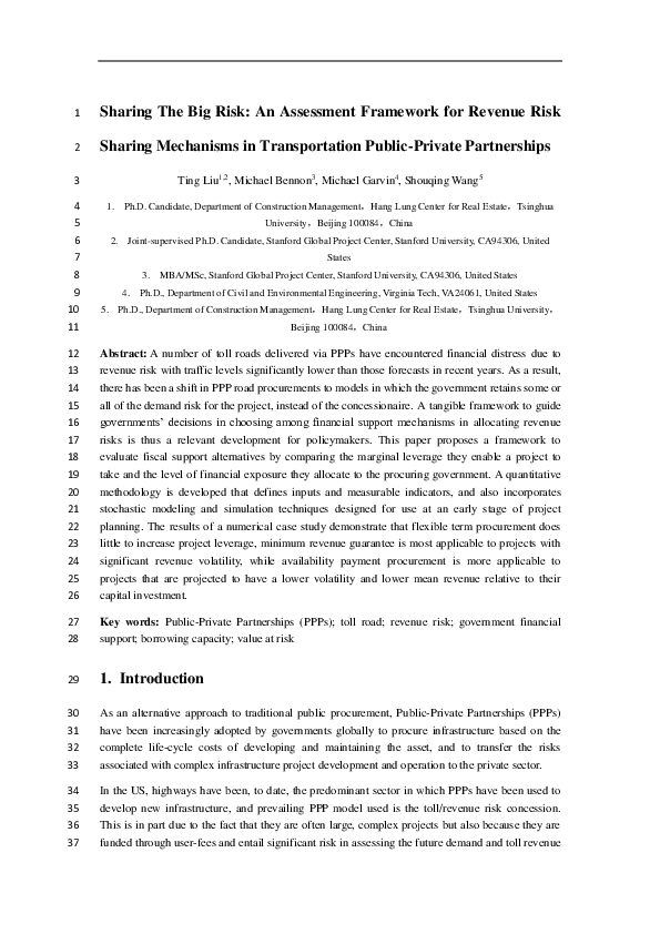 (PDF) Sharing the Big Risk: Assessment Framework for Revenue Risk ...