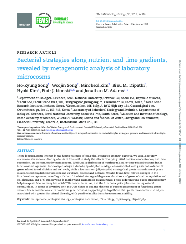 (PDF) Bacterial strategies along nutrient and time gradients, revealed ...