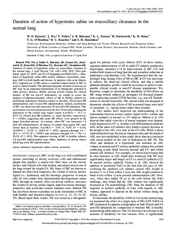 (PDF) Duration of Action of Hypertonic Saline on Mucociliary Clearance in the Normal Lung