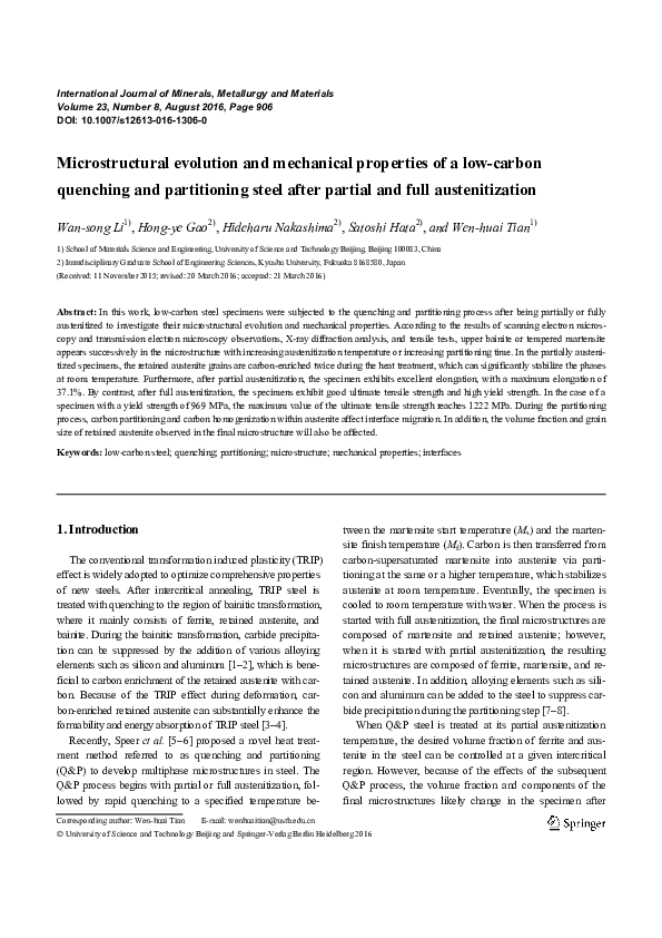 (PDF) Microstructural evolution and mechanical properties of a low-carbon quenching and ...