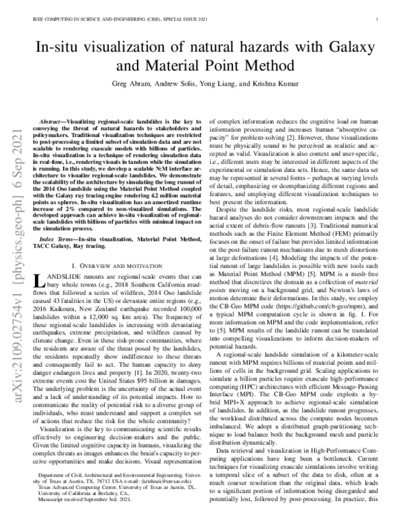 (PDF) In-situ visualization of natural hazards with Galaxy and Material Point Method