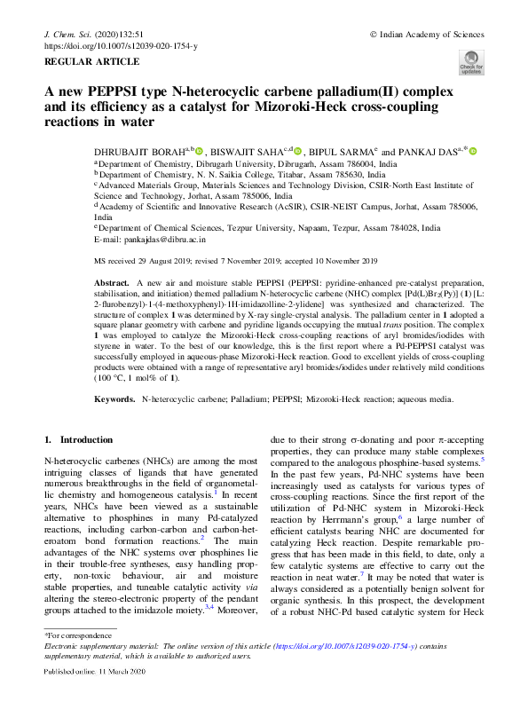(PDF) A new PEPPSI type N-heterocyclic carbene palladium(II) complex ...