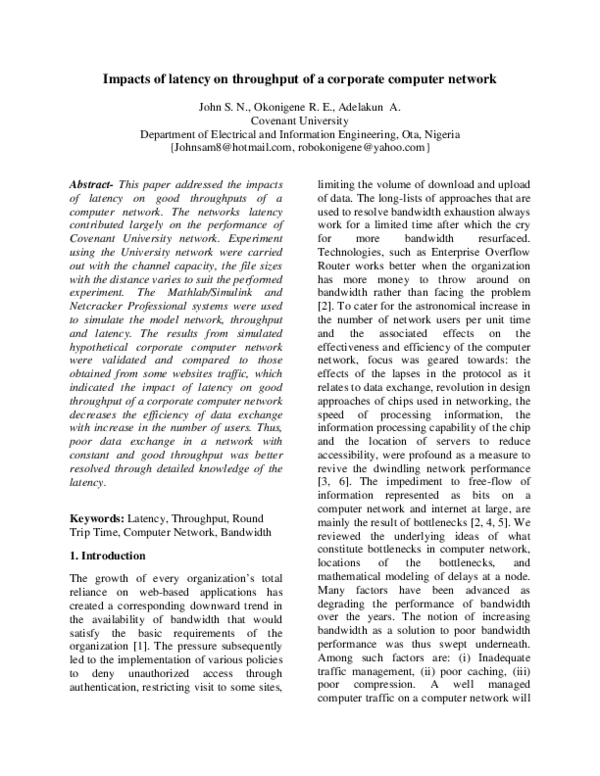 (PDF) Impacts of Latency on Throughput of a Corporate Computer Network