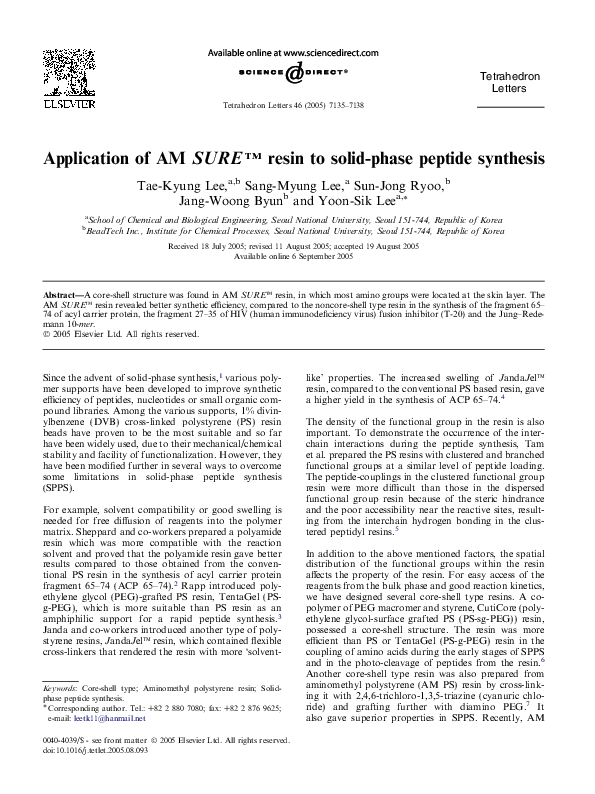 (PDF) Application of AM SURE™ resin to solid-phase peptide synthesis