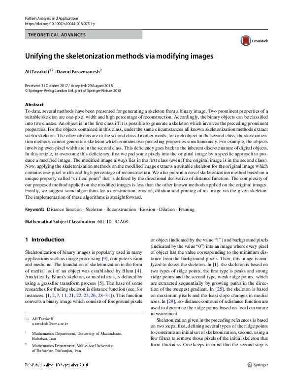 (PDF) Unifying the skeletonization methods via modifying images