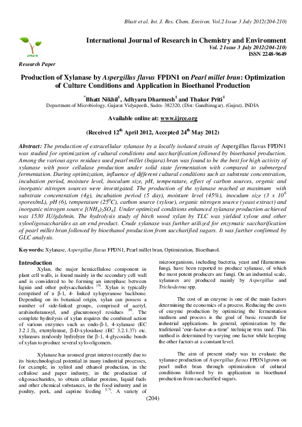 (PDF) Optimizing Xylanase Production for Bioethanol