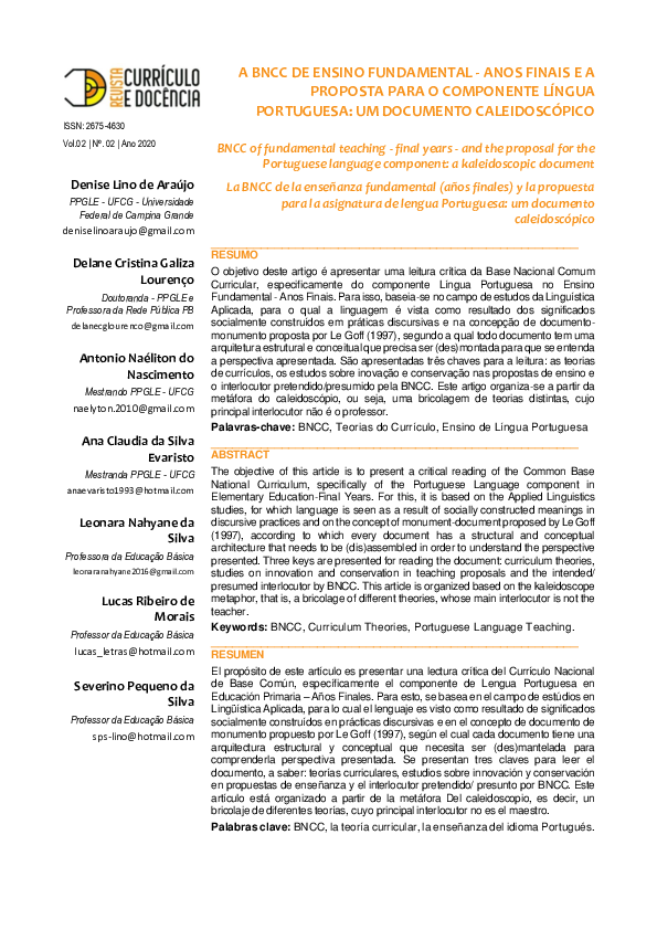 (PDF) BNCC of fundamental teaching - final years - and the proposal for the Portuguese language ...