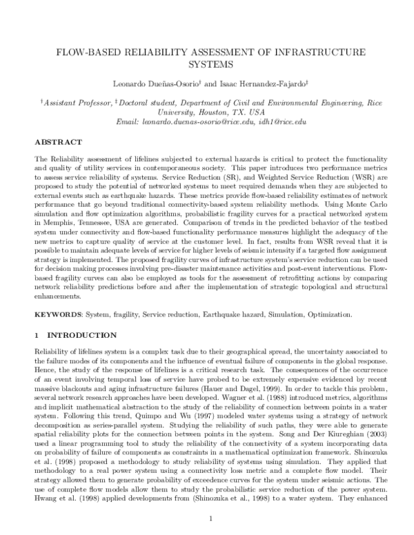 (PDF) Flow based reliability assessment of infrastructure systems